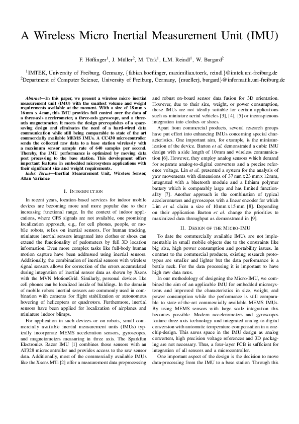 (PDF) A wireless micro inertial measurement unit (IMU)