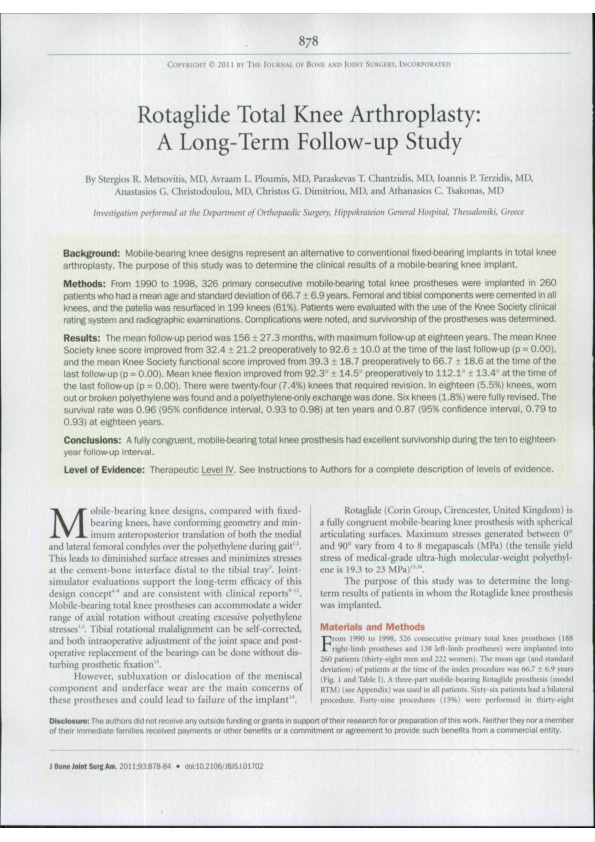 (PDF) Rotaglide Total Knee Arthroplasty: A Long-Term Follow-up Study
