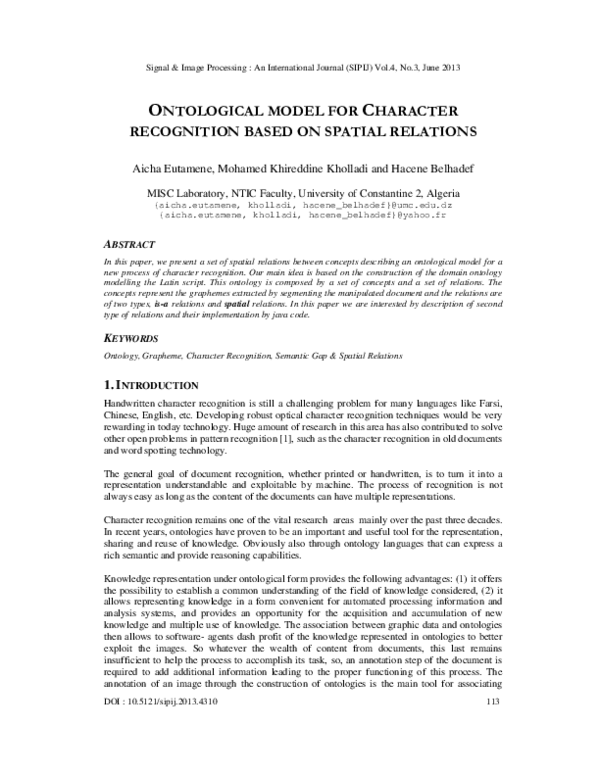 (PDF) Ontology, Grapheme, Character Recognition, Semantic Gap & Spatial Relations