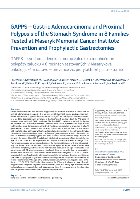 (PDF) GAPPS – Gastric Adenocarcinoma and Proximal Polyposis of the ...