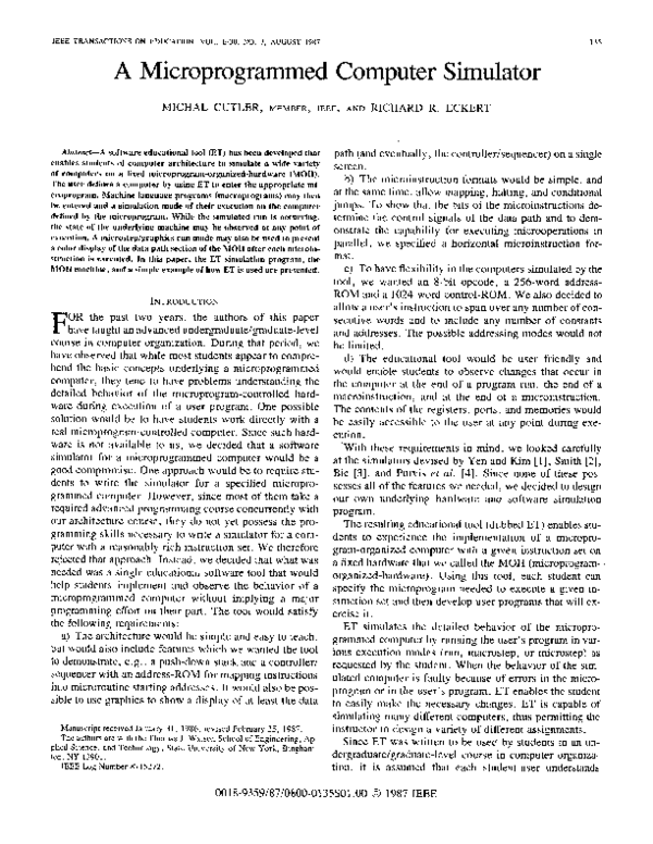 (PDF) A Microprogrammed Computer Simulator