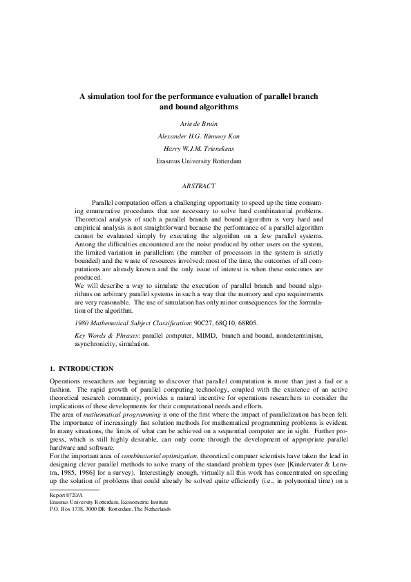 (PDF) A simulation tool for the performance evaluation of parallel branch and bound algorithms