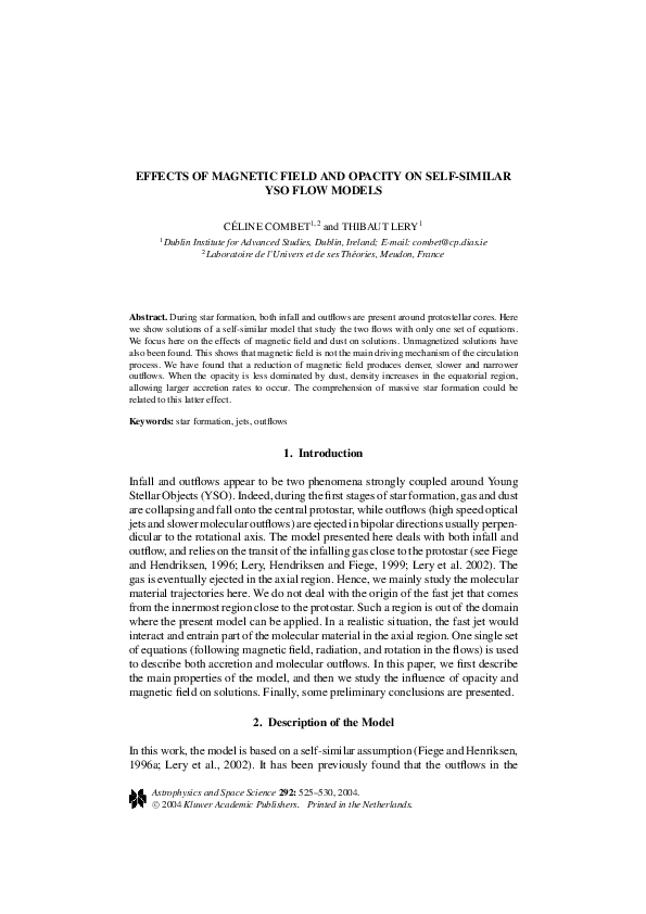 (PDF) Effects of Magnetic Field and Opacity on Self-Similar YSO Flow Models