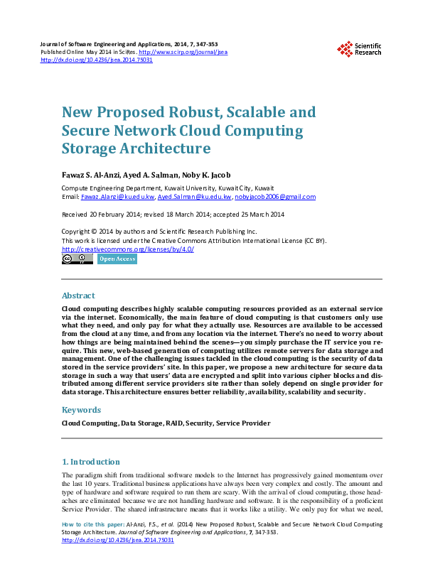 (PDF) New Proposed Robust, Scalable and Secure Network Cloud Computing Storage Architecture