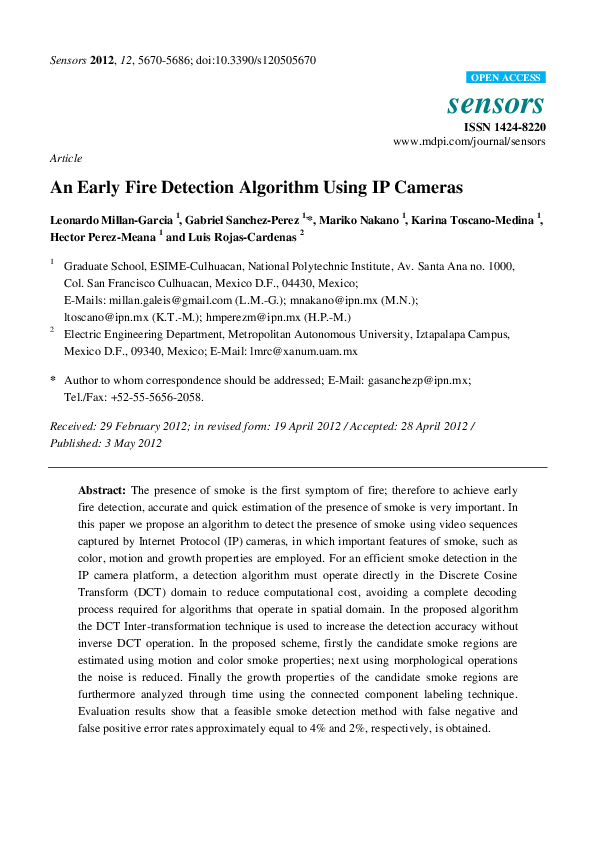 Pdf An Early Fire Detection Algorithm Using Ip Cameras