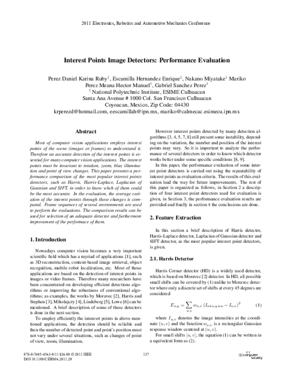 (PDF) Interest Points Image Detectors: Performance Evaluation