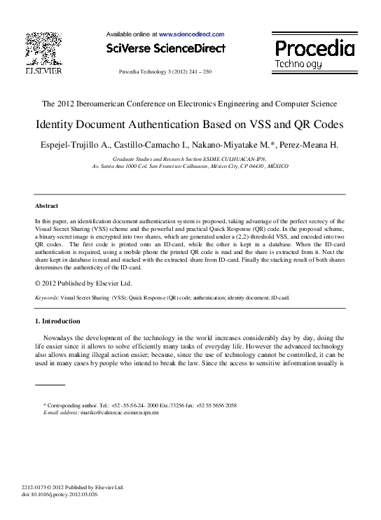 (PDF) Identity Document Authentication Based on VSS and QR Codes