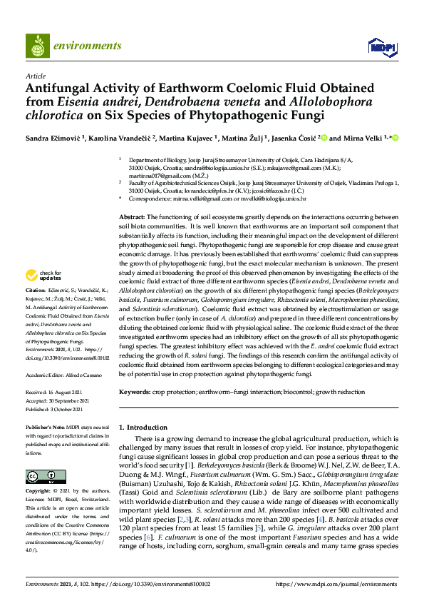 (PDF) Antifungal Activity of Earthworm Coelomic Fluid Obtained from ...