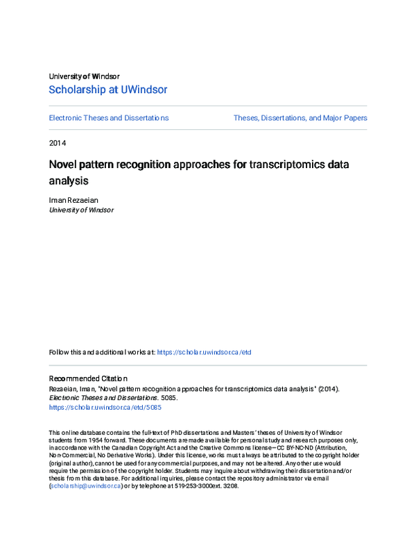 (PDF) Novel pattern recognition approaches for transcriptomics data analysis