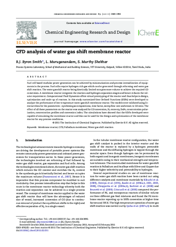 (PDF) CFD analysis of water gas shift membrane reactor