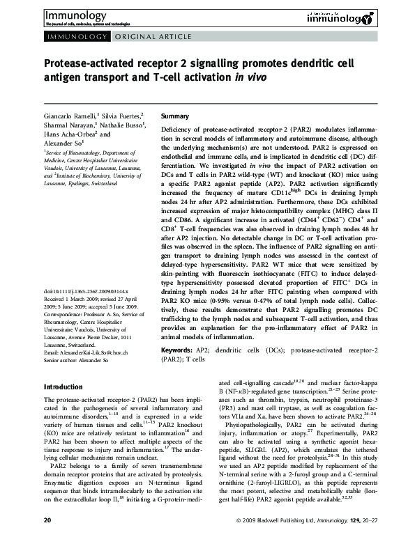 (PDF) Protease-activated receptor 2 signalling promotes dendritic cell ...