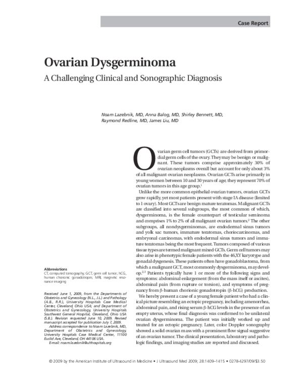 (PDF) Ovarian dysgerminoma: a challenging clinical and sonographic diagnosis