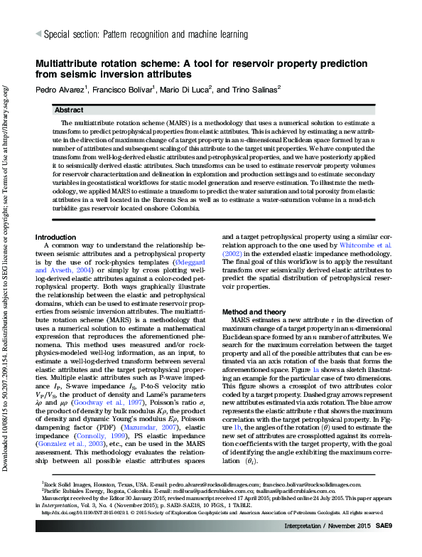 (PDF) Multiattribute rotation scheme: A tool for reservoir property prediction from seismic ...