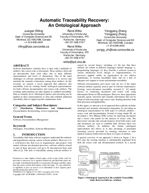 (PDF) Automatic traceability recovery: An ontological approach