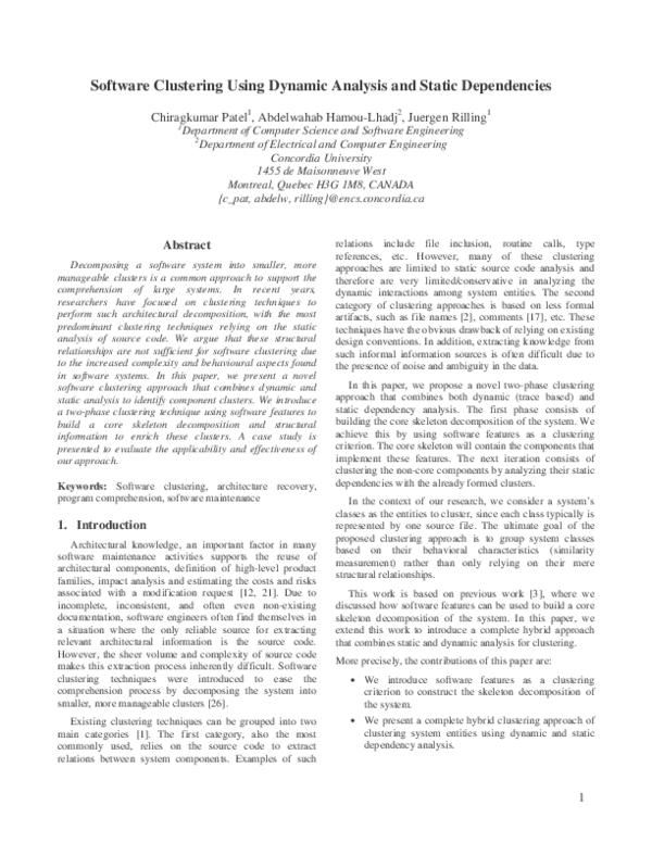 (PDF) Software Clustering Using Dynamic Analysis and Static Dependencies
