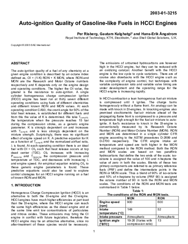 (PDF) Auto-ignition Quality of Gasoline-Like Fuels in HCCI Engines