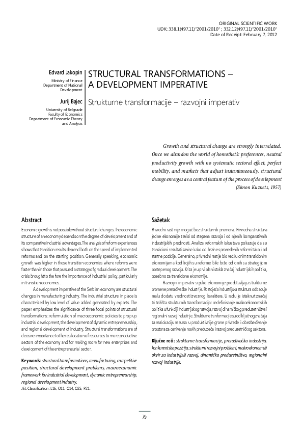 (PDF) Structural transformations: A development imperative