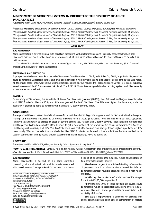 (PDF) Assessment of Scoring Systems in Predicting the Severity of Acute ...