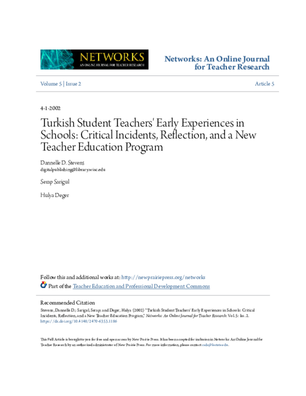 (PDF) Turkish Student Teachers' Early Experiences in Schools: Critical ...