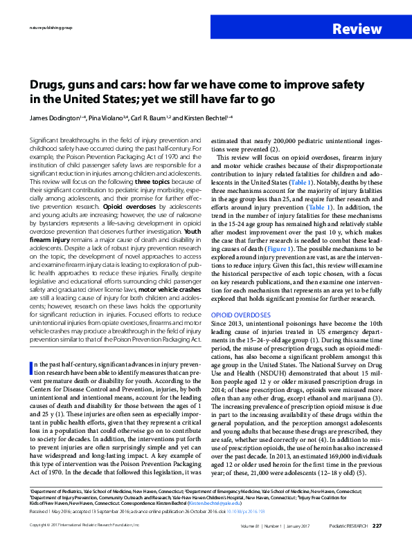 (PDF) Drugs, guns and cars: how far we have come to improve safety in ...