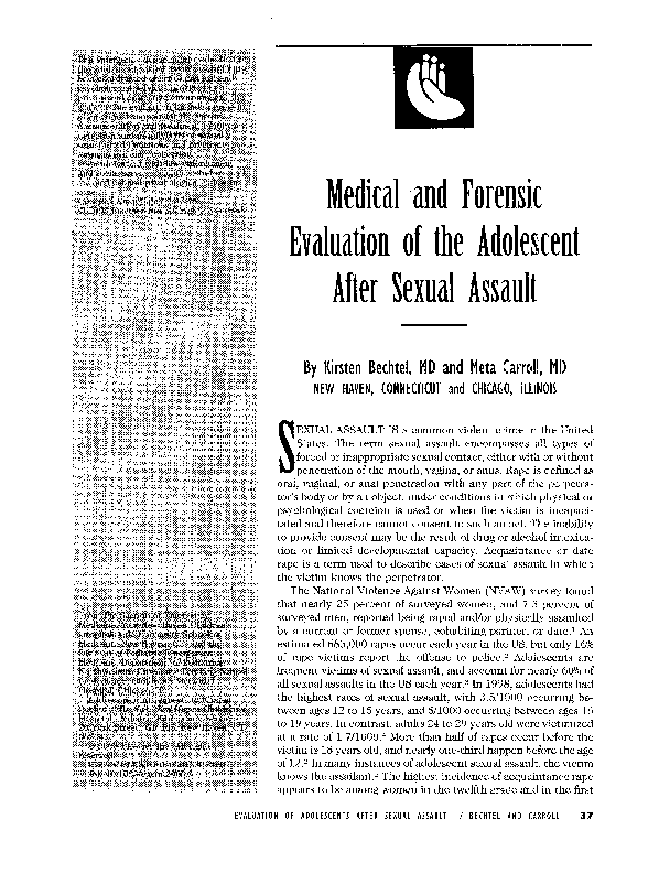 (PDF) Medical and forensic evaluation of the adolescent after sexual ...