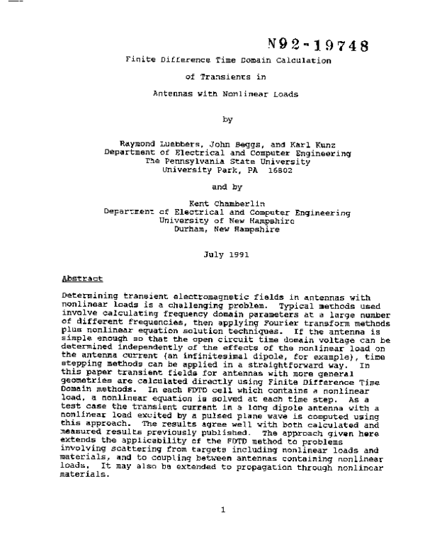 Pdf Finite Difference Time Domain Calculation Of Transients In Antennas With Nonlinear Loads