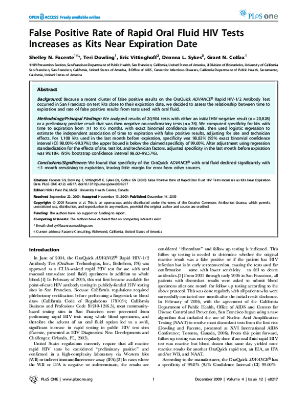 (PDF) False Positive Rate of Rapid Oral Fluid HIV Tests Increases as ...