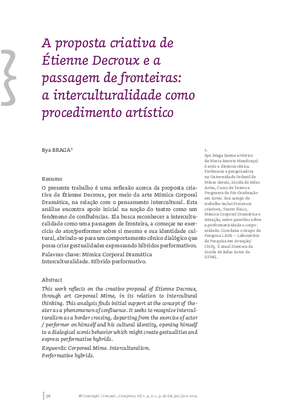 (PDF) A proposta criativa de Étienne Decroux e a passagem de fronteiras: a interculturalidade ...