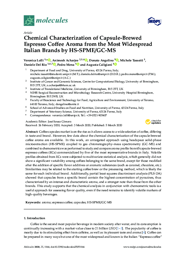 (PDF) Chemical Characterization of Capsule-Brewed Espresso Coffee Aroma ...