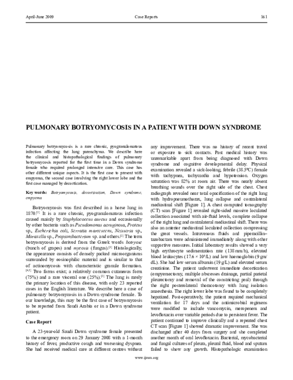 (PDF) Pulmonary botryomycosis in a patient with down syndrome
