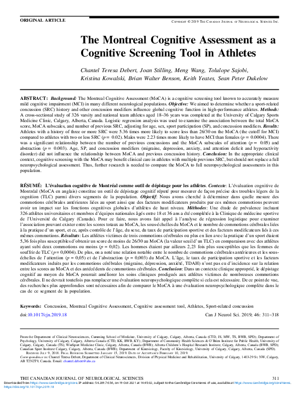 (PDF) The Montreal Cognitive Assessment as a Cognitive Screening Tool ...