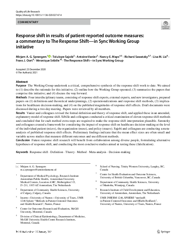 (PDF) Response shift in results of patient-reported outcome measures: a ...