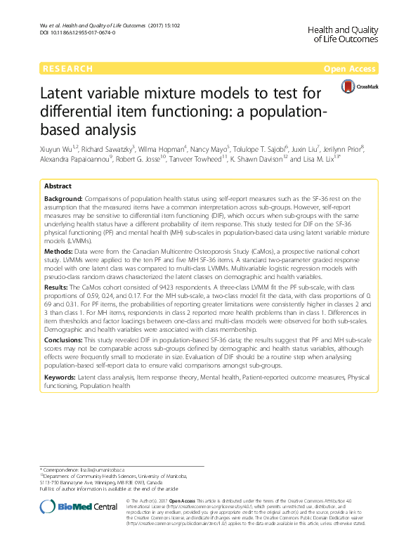 Pdf Latent Variable Mixture Models To Test For Differential Item Functioning A Population