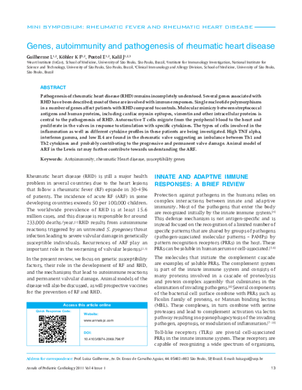 (PDF) Genes, autoimmunity and pathogenesis of rheumatic heart disease