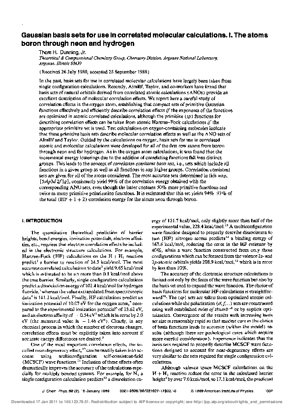 Pdf Gaussian Basis Sets For Use In Correlated Molecular Calculations