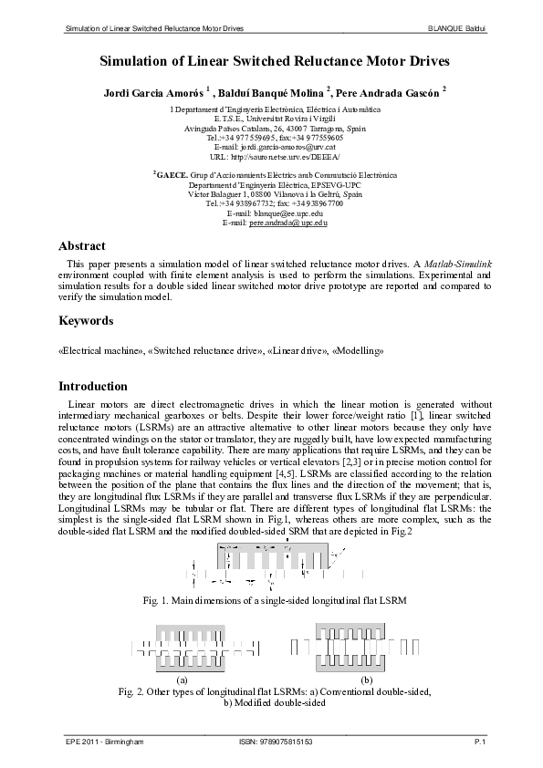 Pdf Simulation Of Linear Switched Reluctance Motor Drives
