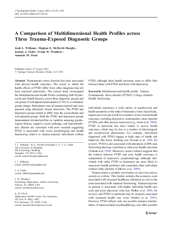 (PDF) A Comparison of Multidimensional Health Profiles across Three ...