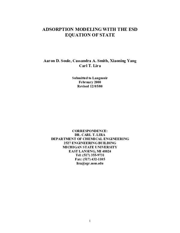 (PDF) Adsorption Modeling with the ESD Equation of State