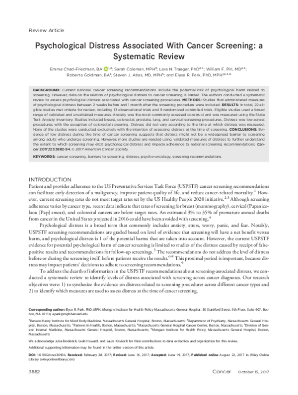 (PDF) Psychological distress associated with cancer screening: A ...