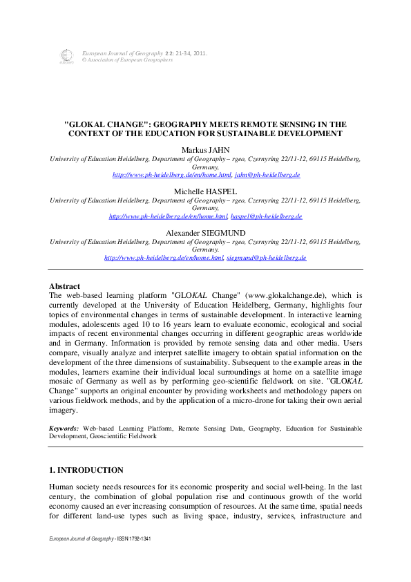 (PDF) “GLOKAL Change”: Geography Meets Remote Sensing In The Context Of ...