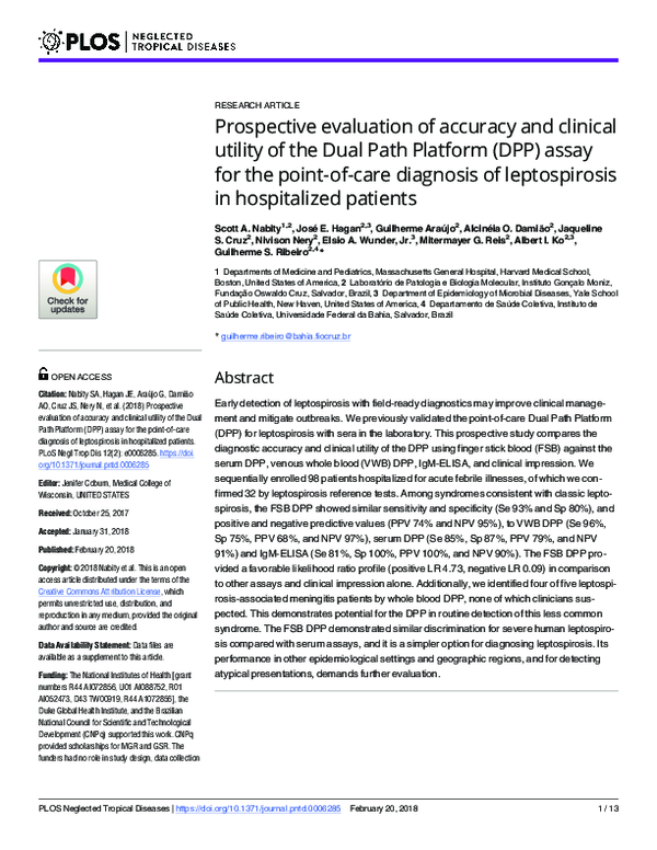 (PDF) DPP Assay for Leptospirosis Diagnosis in POC