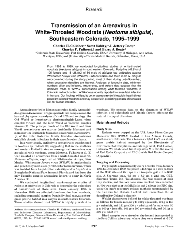 (PDF) Transmission of an Arenavirus in White-Throated Woodrats ...