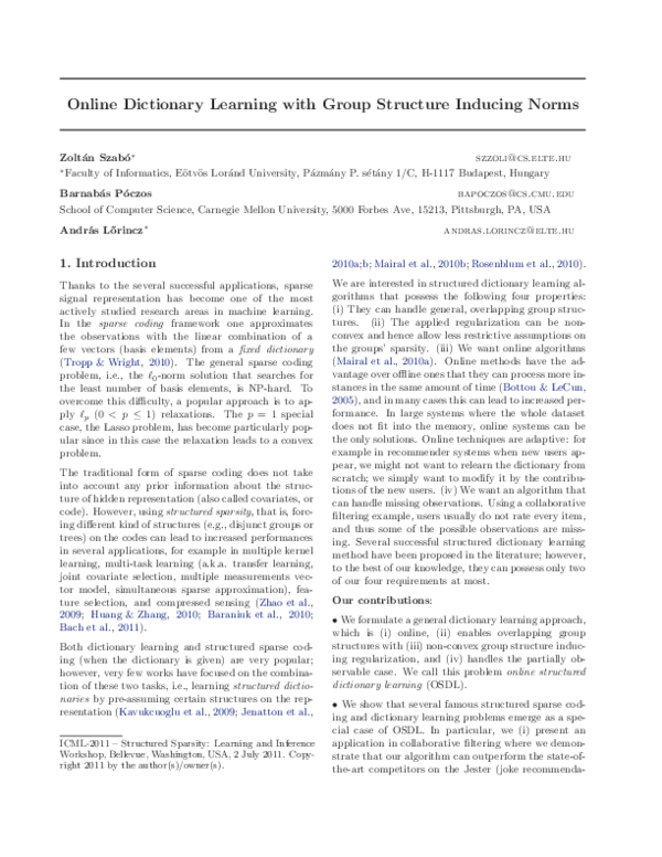 (PDF) Online Dictionary Learning with Group Structure Inducing Norms