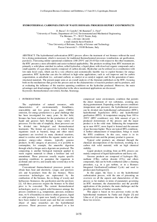 (PDF) Hydrothermal Carbonization of Waste Biomass: Process Design, Modeling, Energy Efficiency ...