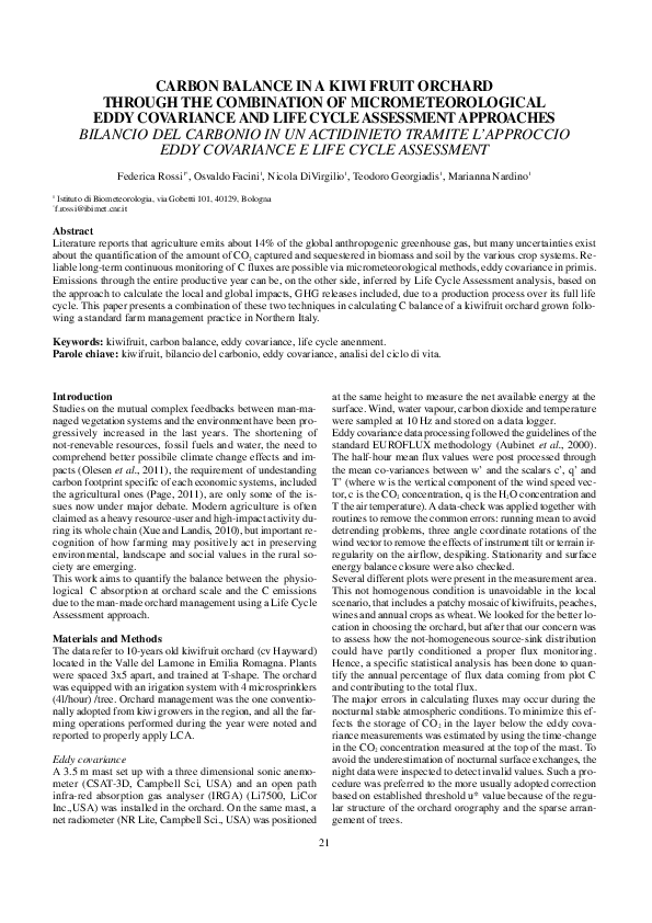 (PDF) Carbon Balance in a Kiwi Fruit Orchard Trougth the Combination of ...