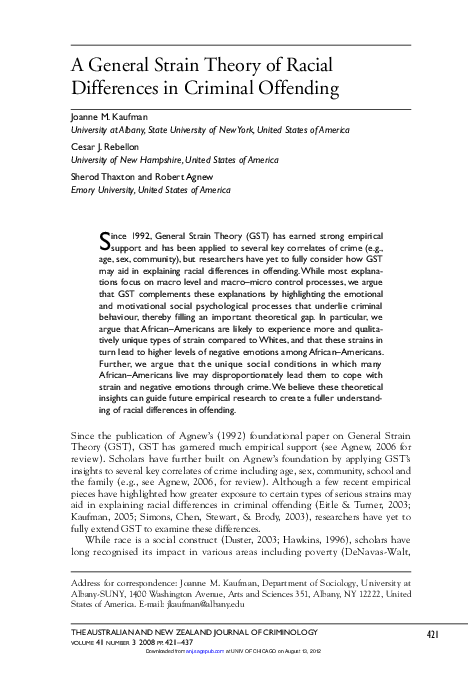 (PDF) A General Strain Theory of Racial Differences in Criminal Offending