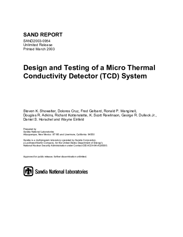 (PDF) Design and Testing of a Micro Thermal Conductivity Detector (TCD ...