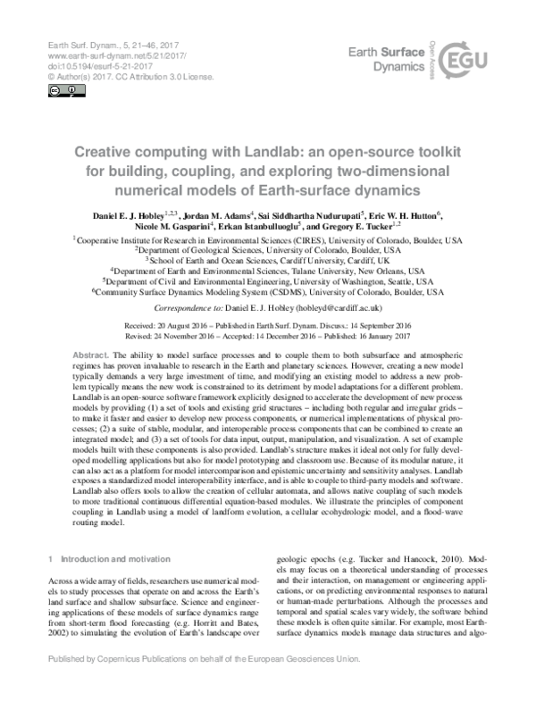 (PDF) Creative computing with Landlab: an open-source toolkit for building, coupling, and ...