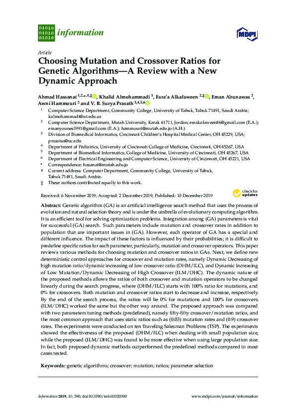 (PDF) Choosing Mutation and Crossover Ratios for Genetic Algorithms—A Review with a New Dynamic ...