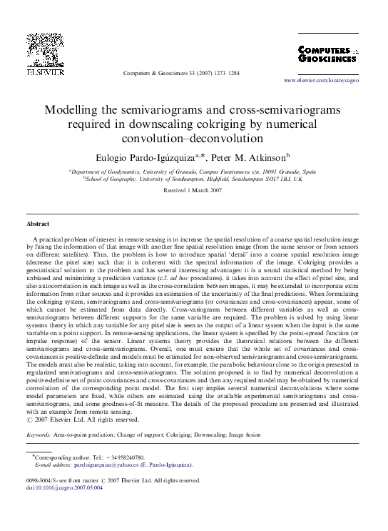 (PDF) Modelling the semivariograms and cross-semivariograms required in downscaling cokriging by ...